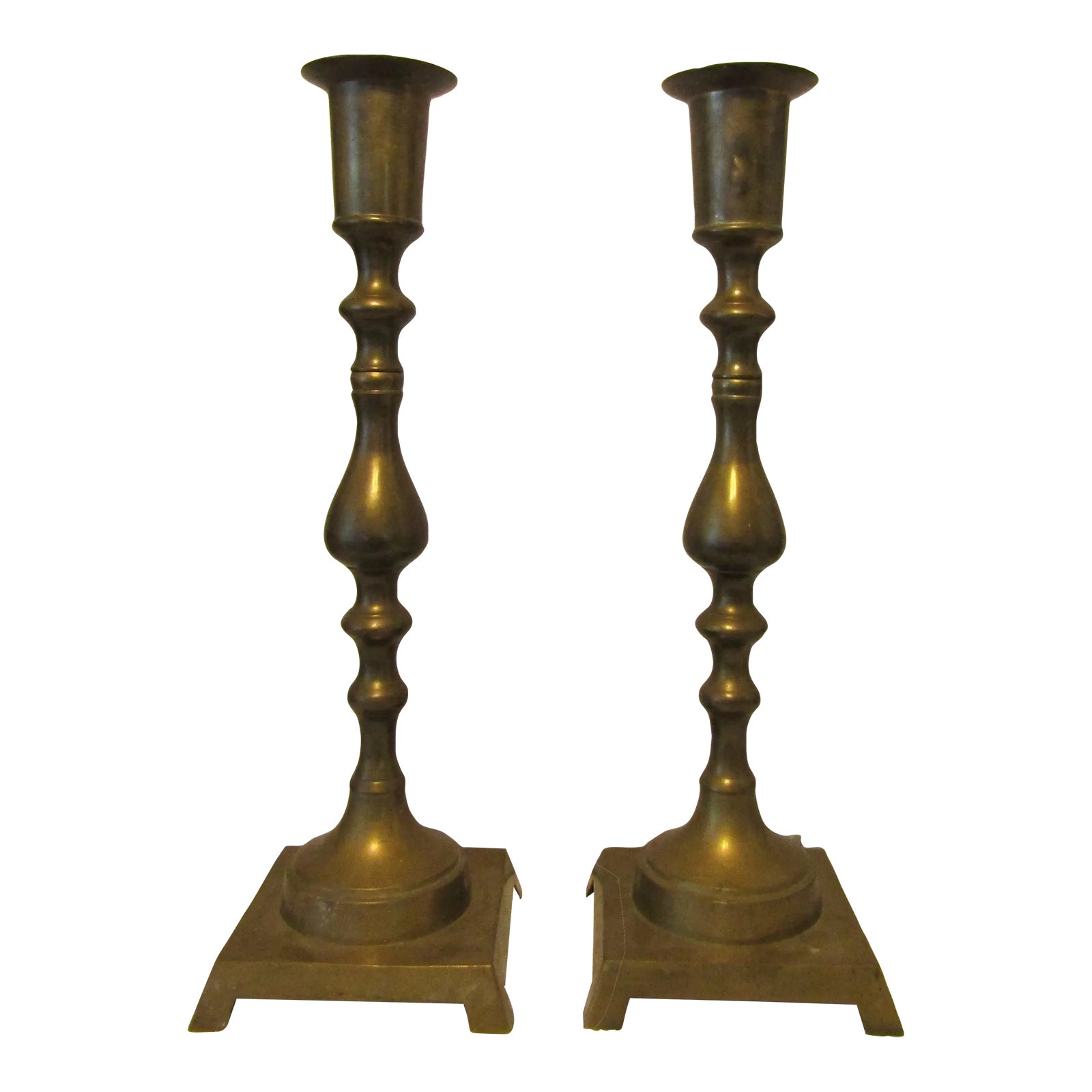 1940s Brass Church Candle Pillar Holders Stands With Square Base - a ...