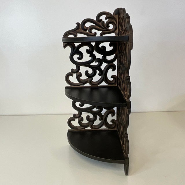 1980s Vintage Chippendale Rocco Wall Mounted Corner Shelf With ...