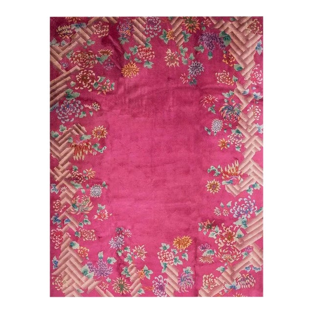 Antique Chinese Art Deco Pink Rug | Chairish