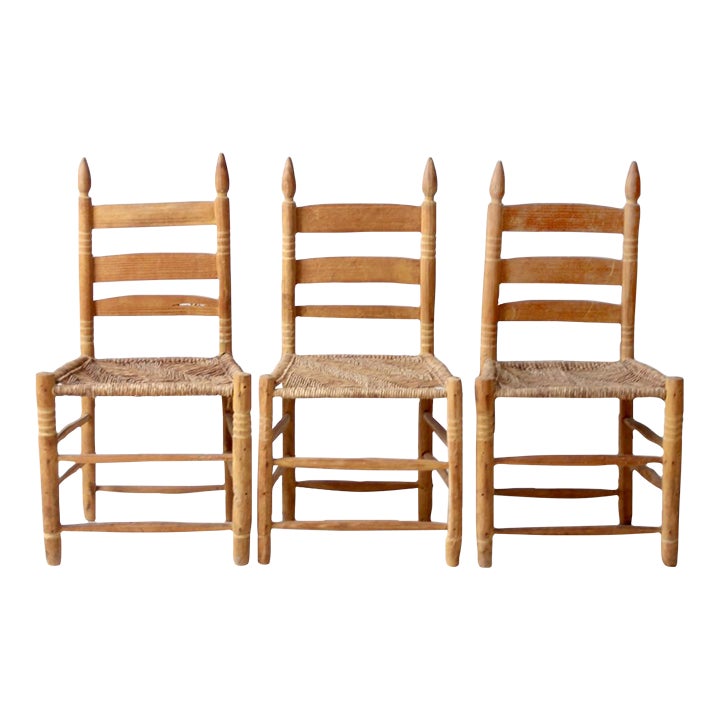 Vintage Ladder Back Chairs With Woven Seats Set of 3 | Chairish