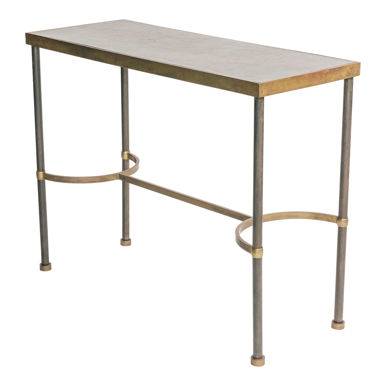 Lucca Leather Top Metal Console Table | Chairish