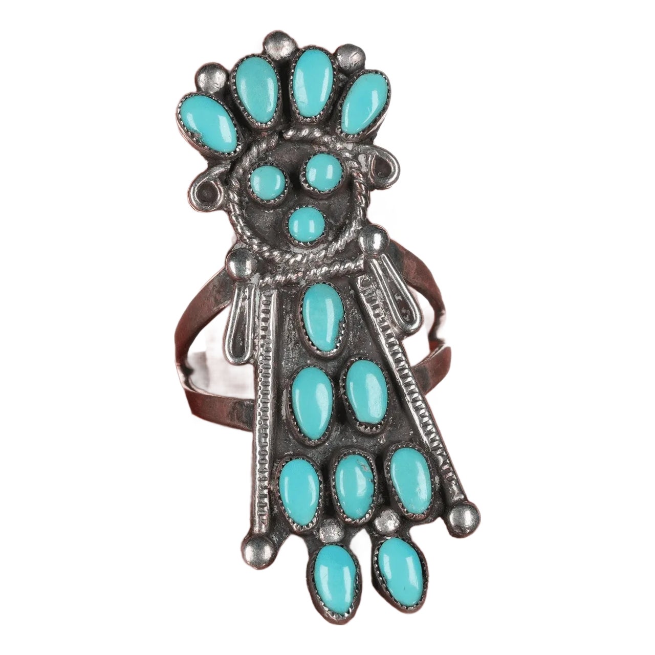 sz8 Alice Platero Navajo Silver turquoise cluster kachina ring | Chairish