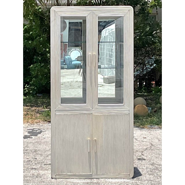 Vintage Coastal Cerused Pencil Reed Display Cabinet | Chairish