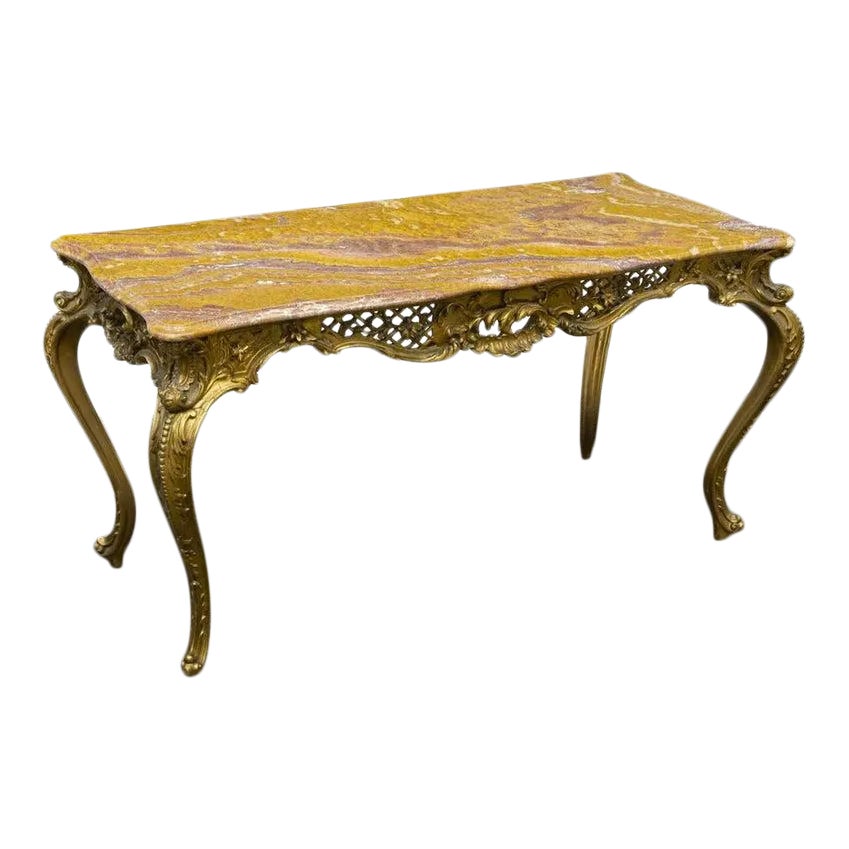Italian Rococo Louis XV Style Carved Giltwood & Onyx Coffee Table ...