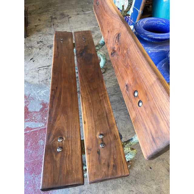 1920s Vintage Snake-Inspired Iron and Black Walnut Wood Bench | Chairish
