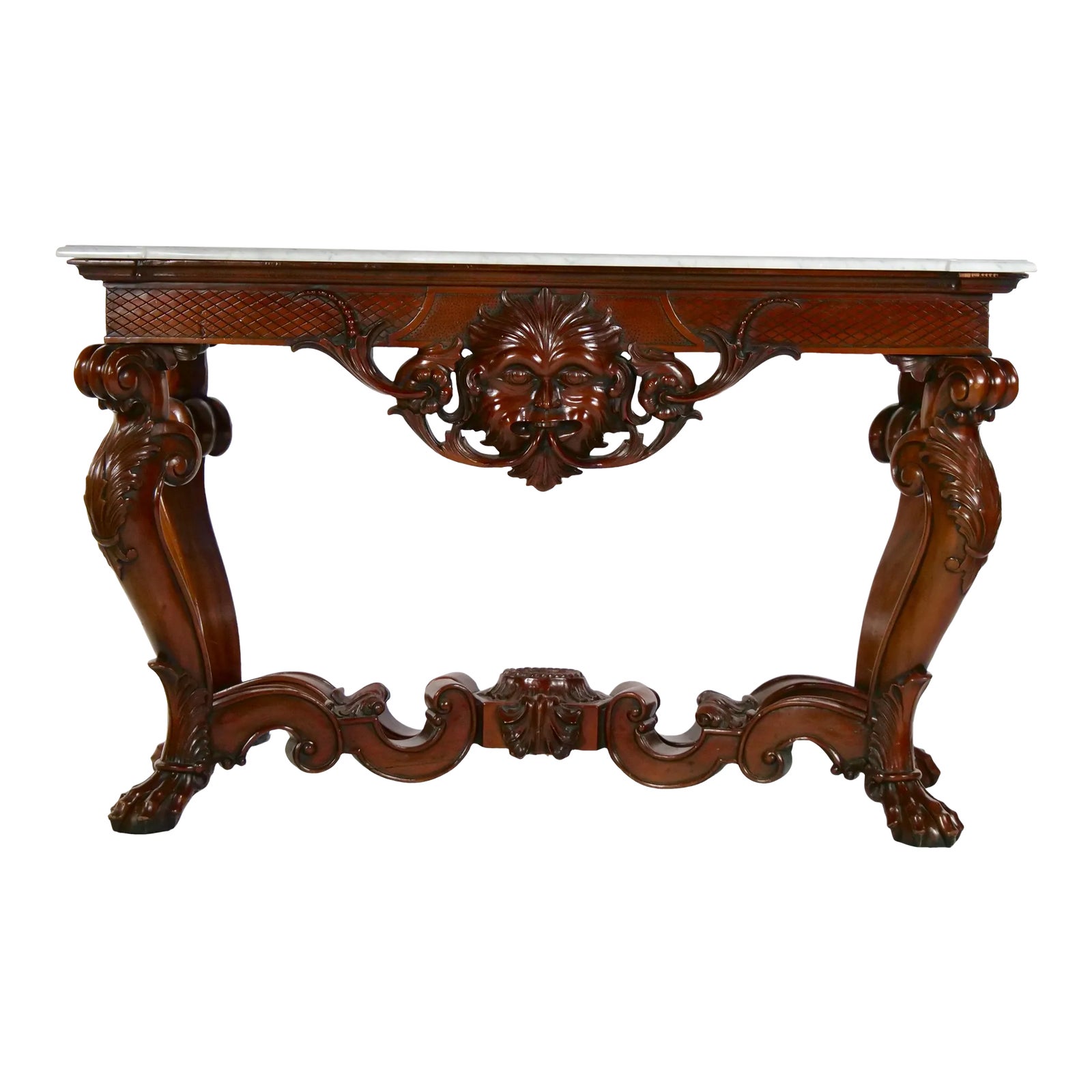 Grand Continental Rococo Style Carved Mahogany Foyer / Console Table ...