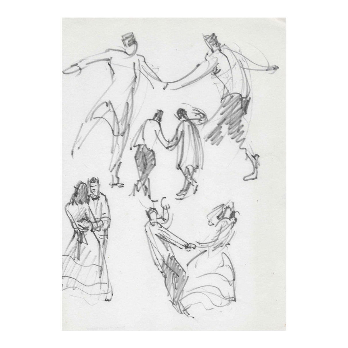 1940s Henry Gasser Figure Drawing of Dancers | Chairish