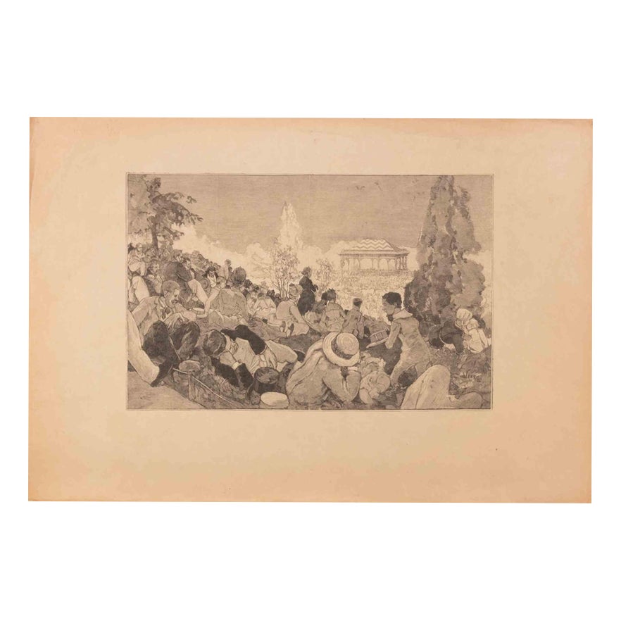 Daniel Vierge, Open-Air Concert, 1800s, Paper | Chairish