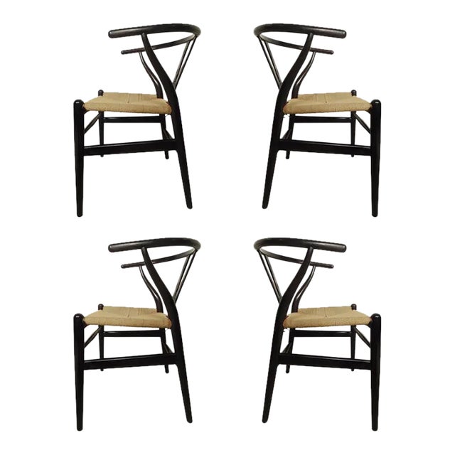 Set of Four Vintage Black Wishbone Style Chairs | Chairish
