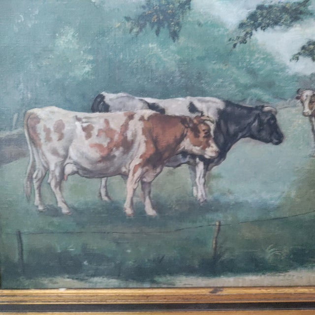 1940s Landscape on Meadow With Cows Oil Painting, Framed | Chairish