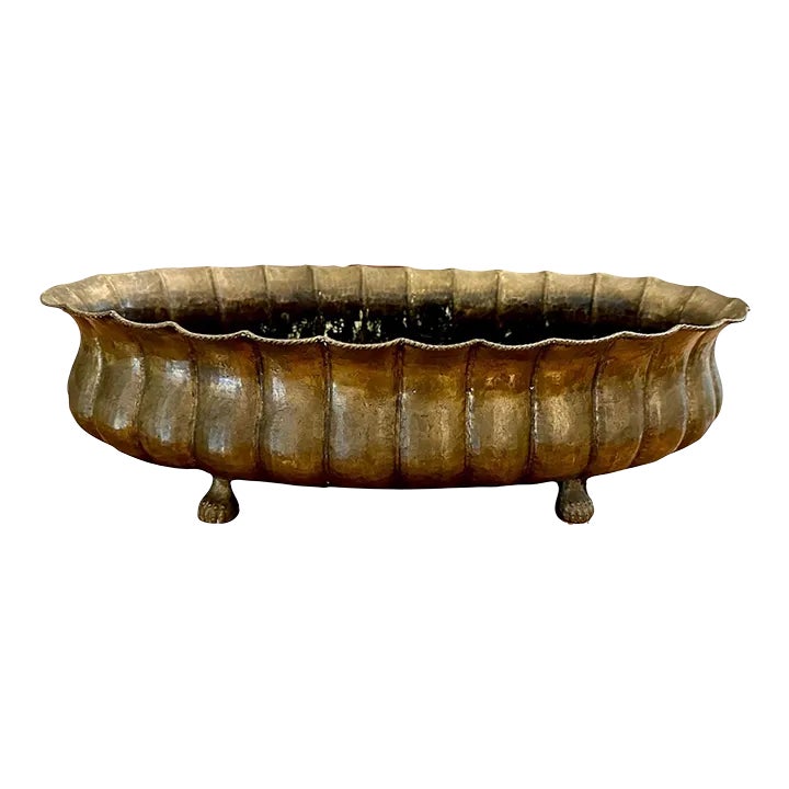 Vintage Large Monumental Italian Fluted Brass Paw Foot Jardiniere ...