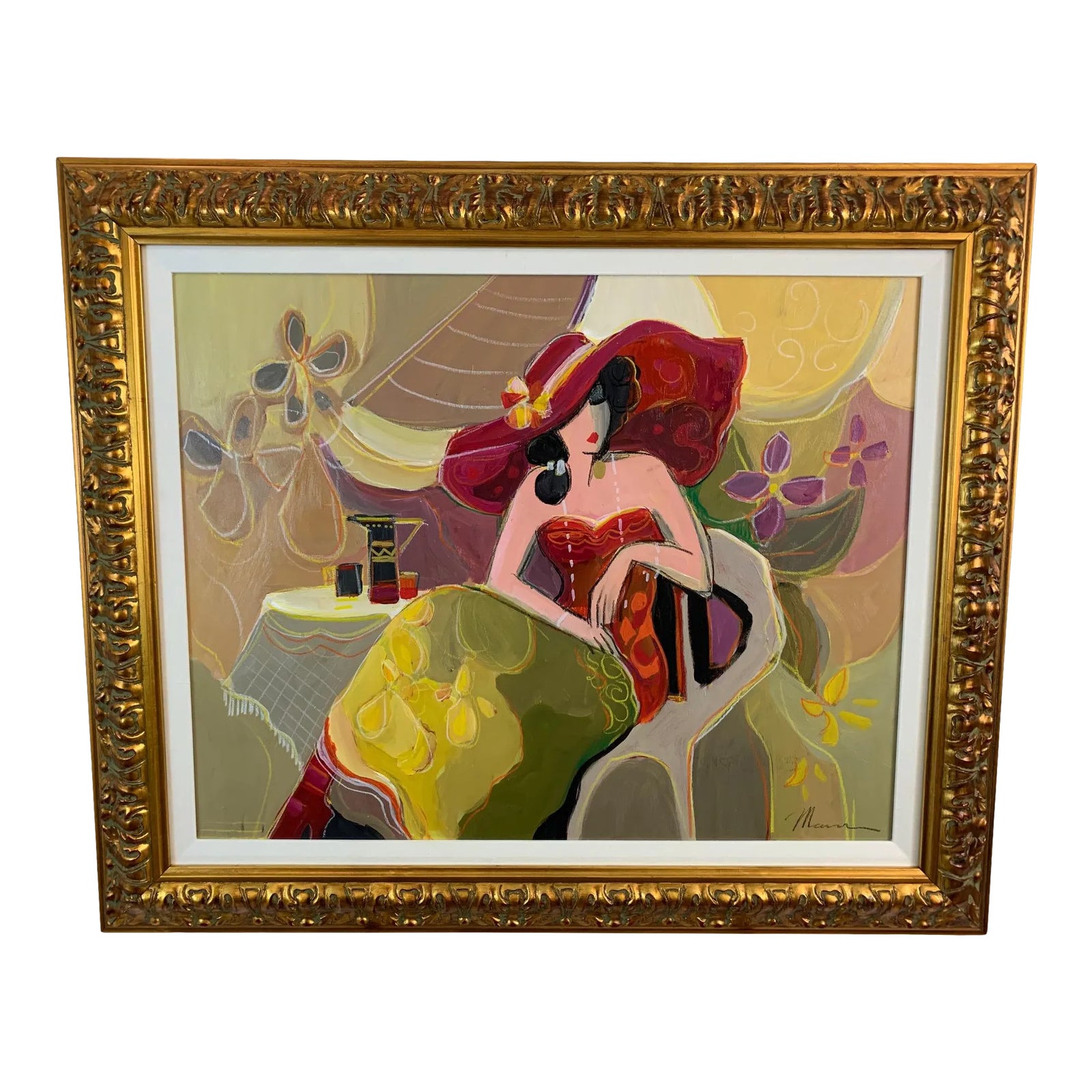 Lady in Red Painting by Isaac Maimon | Chairish