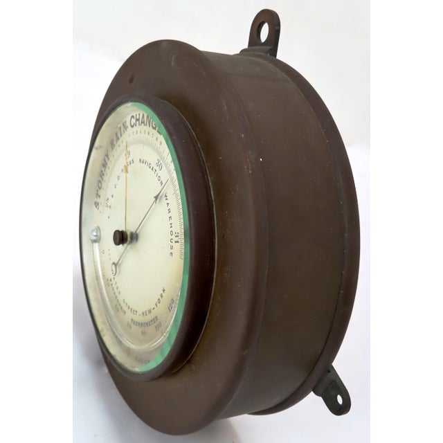 Fine Antique Brass Ships Barometer & Thermometer by Negus of New York ...