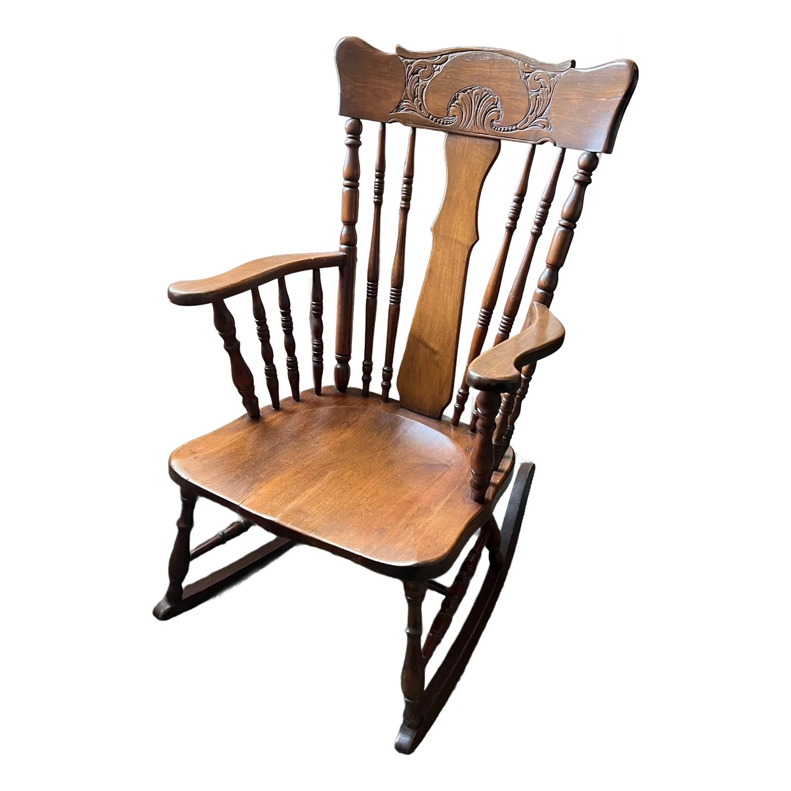 Antique 19th/20th Century Carved Oak Rocker | Chairish