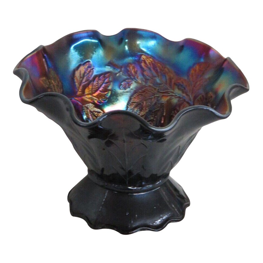 Dugans Dogwood Sprays Carnival Glass Ruffled Dome Footed Compote Bowl ...