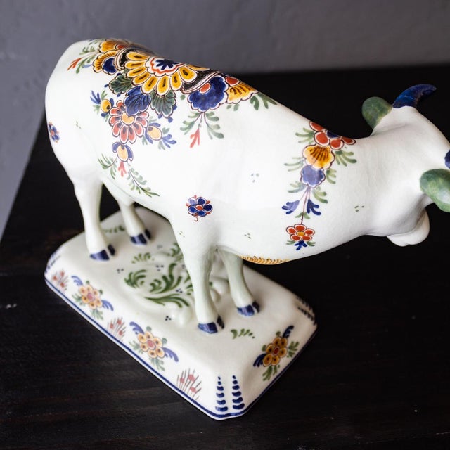 Dutch Cow Polychrome Porcelain Figurine | 19th Century Delftware | Chairish