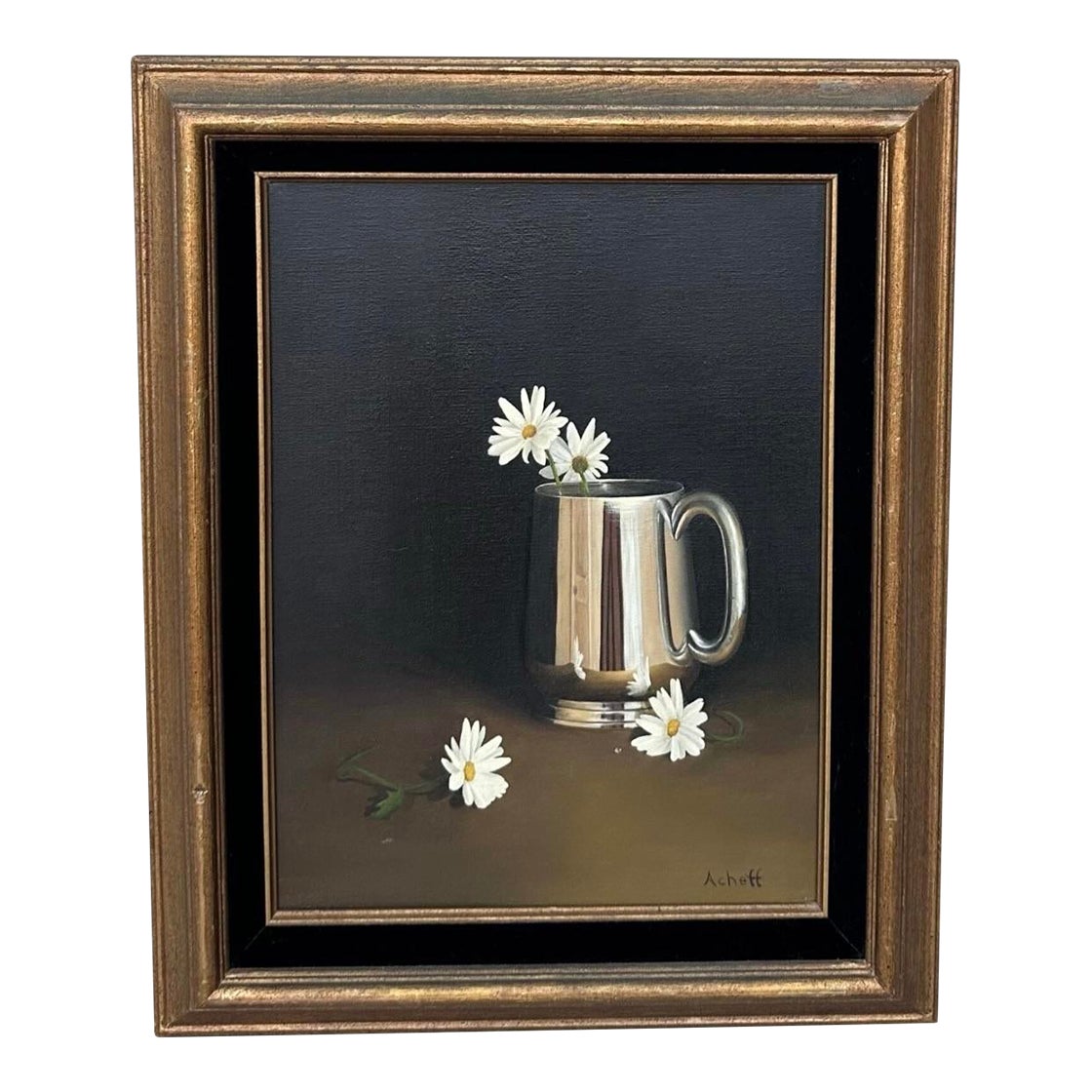 1970s William Acheff – Still Life With Sterling Mug and Daisies Oil on ...