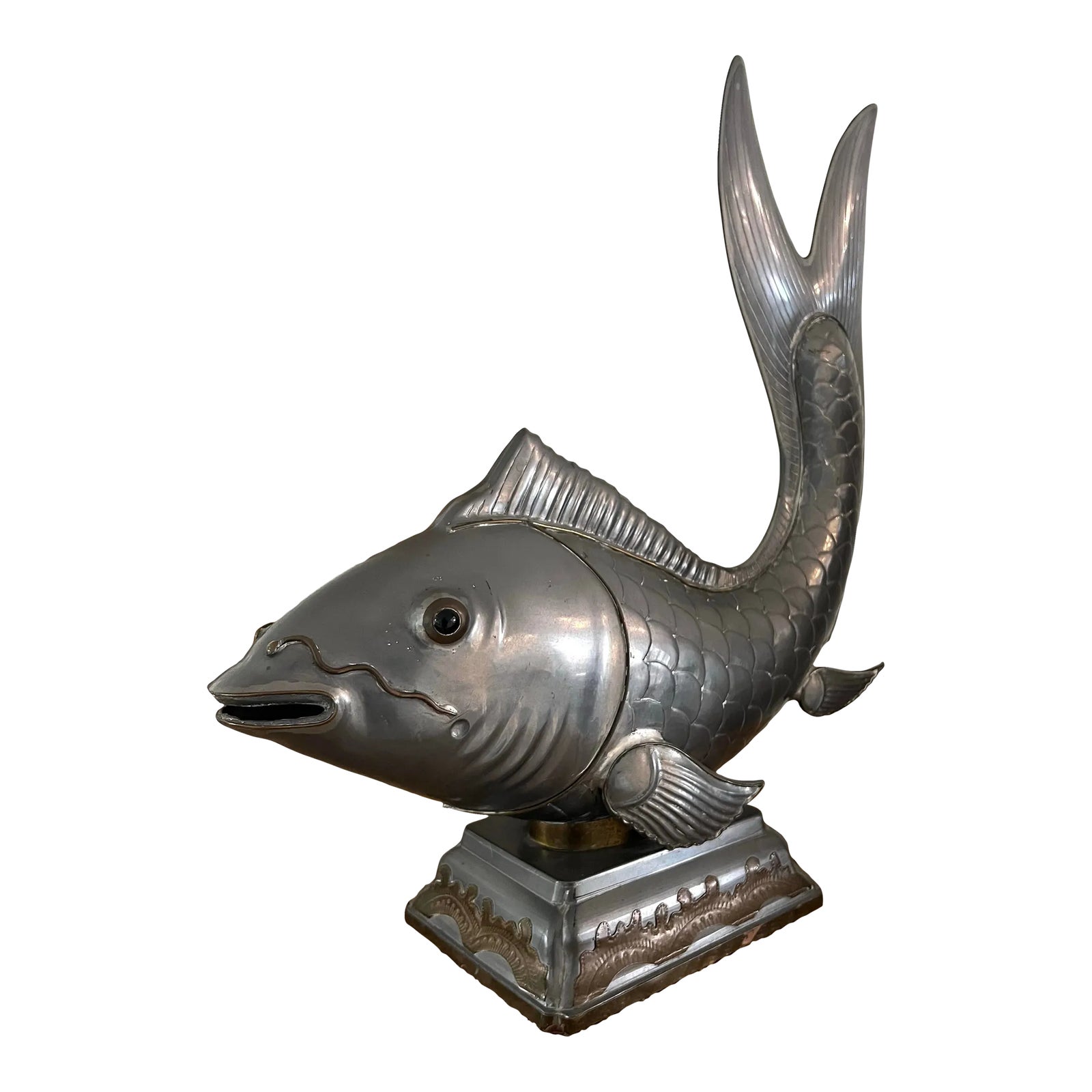 Monumental Pewter and Brass Koi Fish Sculpture | Chairish