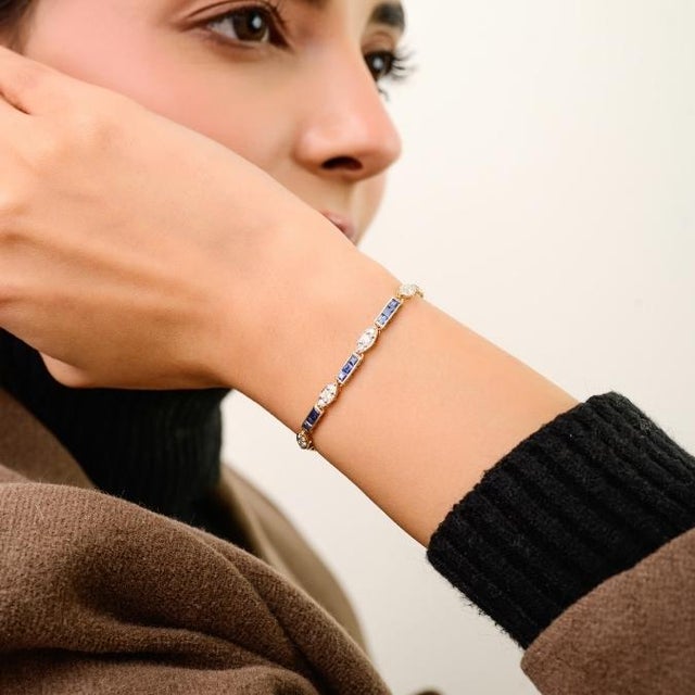 Classic Greek Style 14k Gold 3.51Ct Vivid Sapphire & 1.24Ct Diamond ...