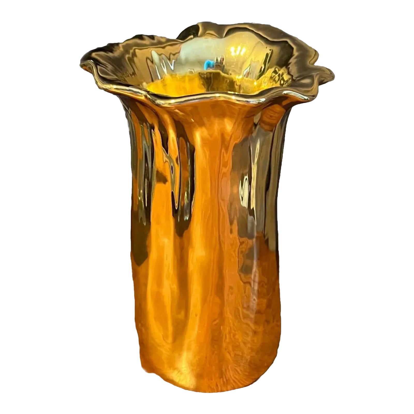 Aerin Gold Gilded Vase, Made in Italy With Pinched Design | Chairish
