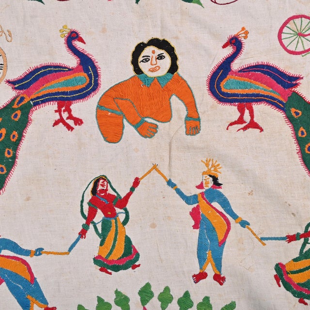 1930s Krishna Rasleela Embroidery Indian Wall Hanging | Chairish