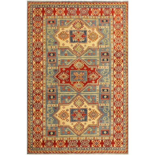Semi Antique Kazak Lt. Blue/Beige Wool Rug - 4'9 X 6'7 | Chairish