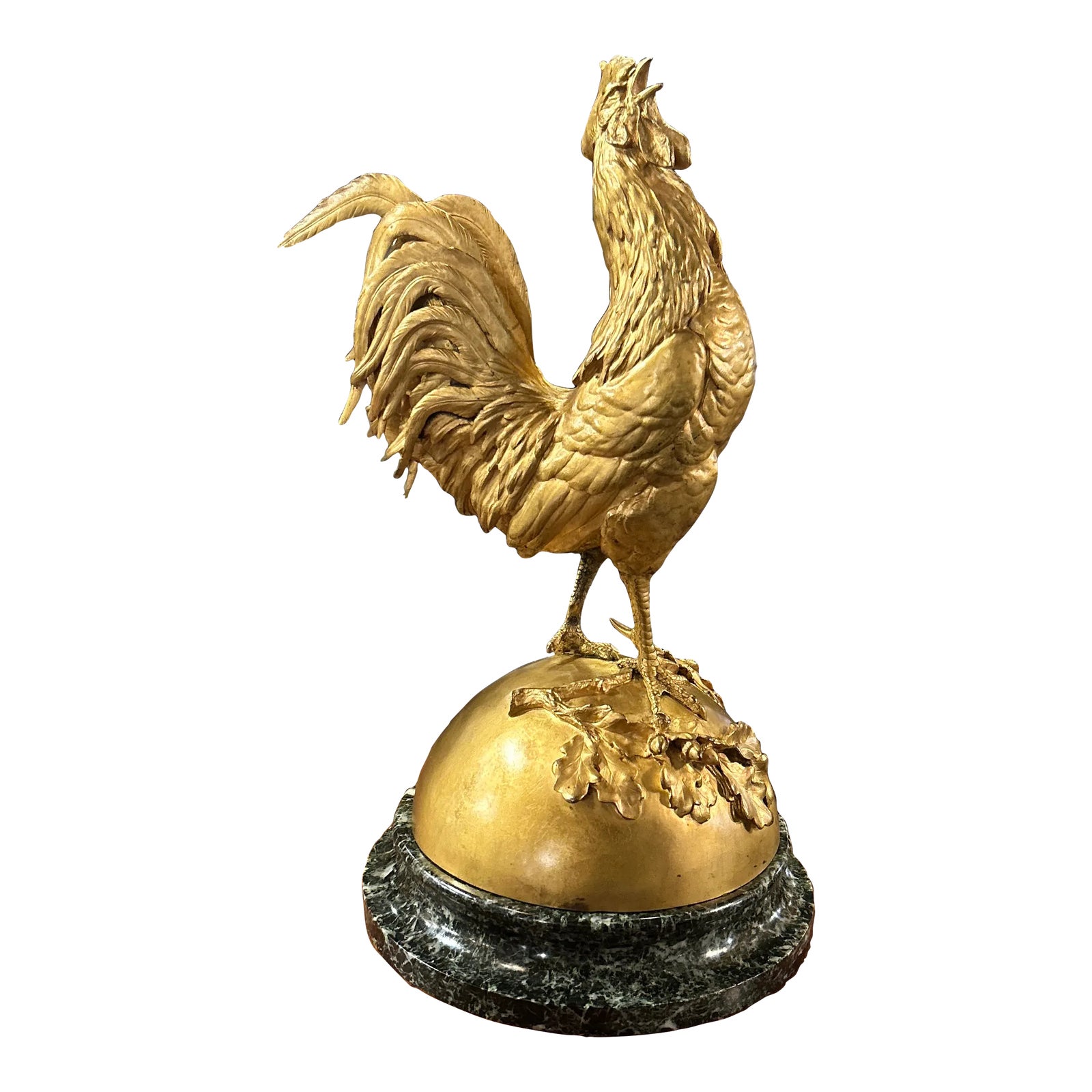 French Gilded Bronze Statue Rooster, Signed A.Cain, Circa 1880 | Chairish
