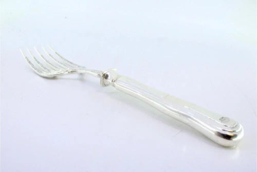 Silver Fish Serving Fork with Reliefs and Crown Serving Utensils