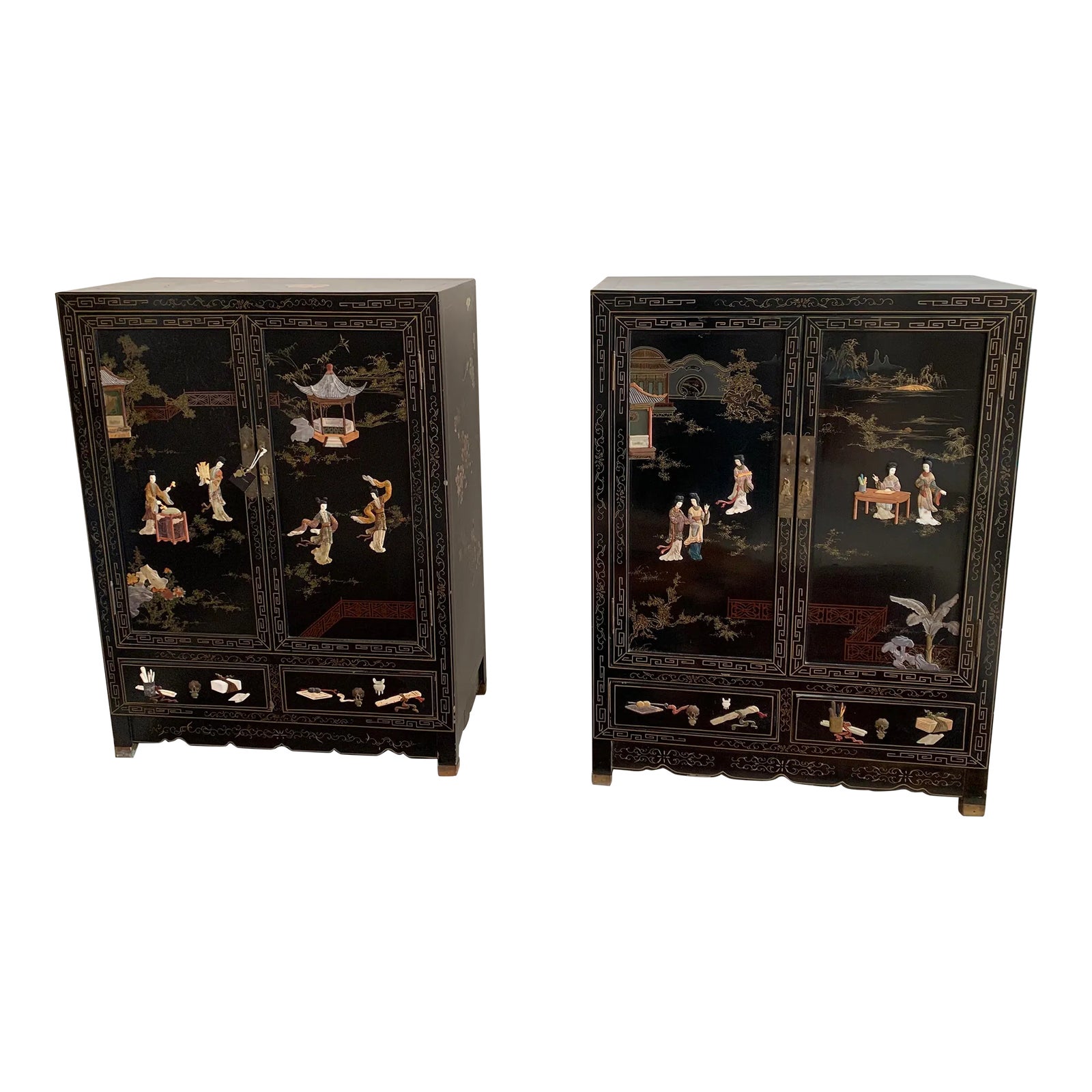 Late 19th Century Antique Chinese Lacquer Cabinets - a Pair | Chairish