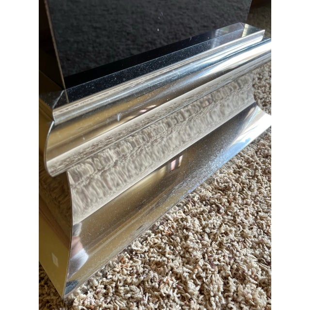 1990s Art Deco Black Mirrored Pillar Chrome and Glass Shelving Display ...