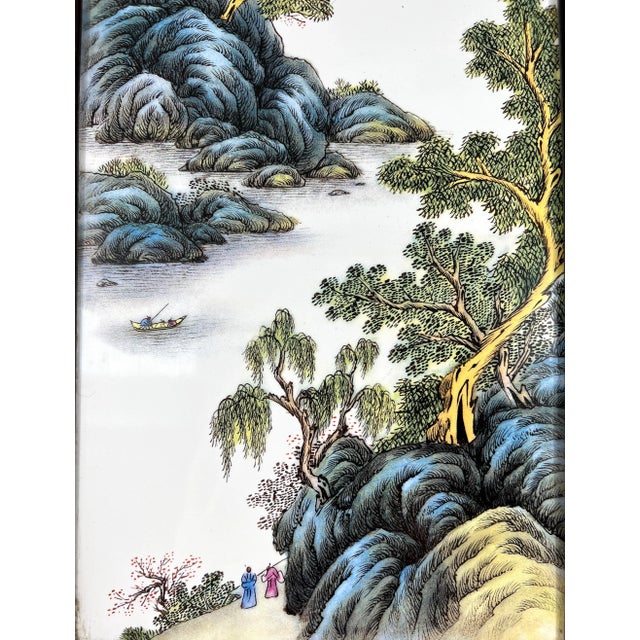 Chinese Carved Blackwood Wall Panel With Hand Painted Mountain ...