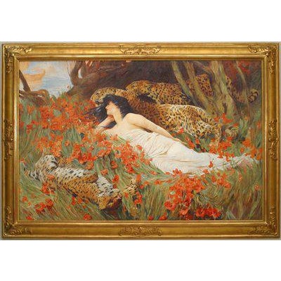 Copy of Arthur Wardle Painting of Woman and Leopards | Chairish