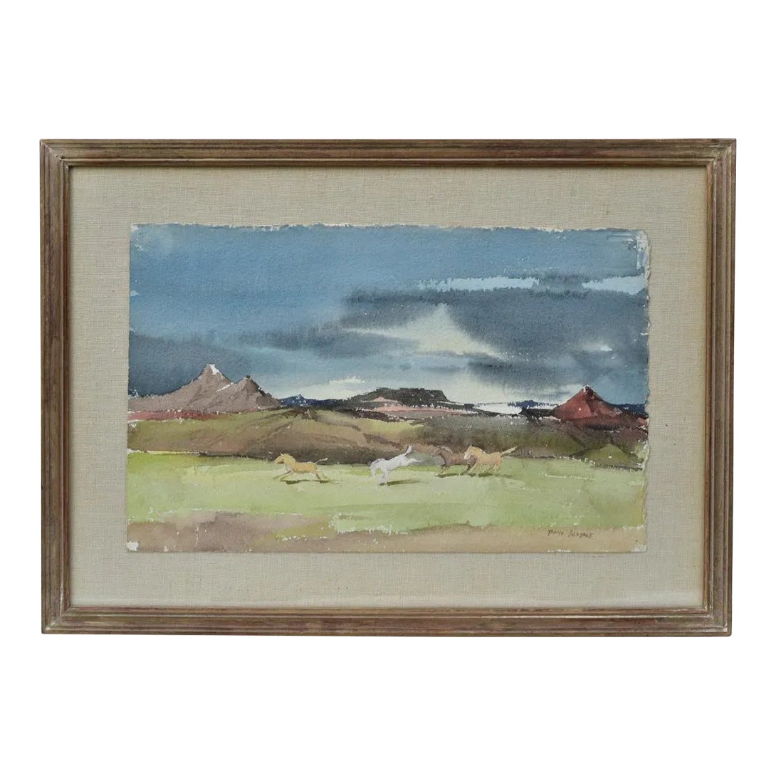 Paul Sample Watercolor Painting of Wild Horses, Circa 1950 | Chairish