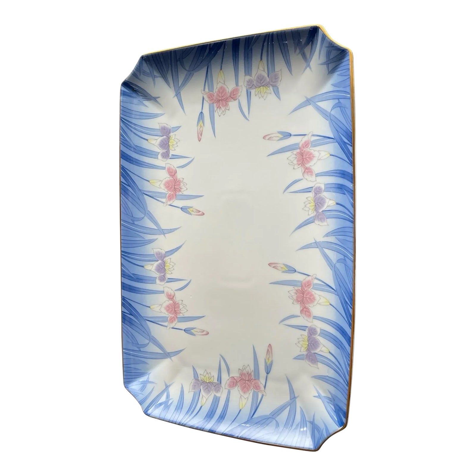 Vintage Otagiri Omc Japanese Porcelain Royal Iris Platter Blue Pink ...