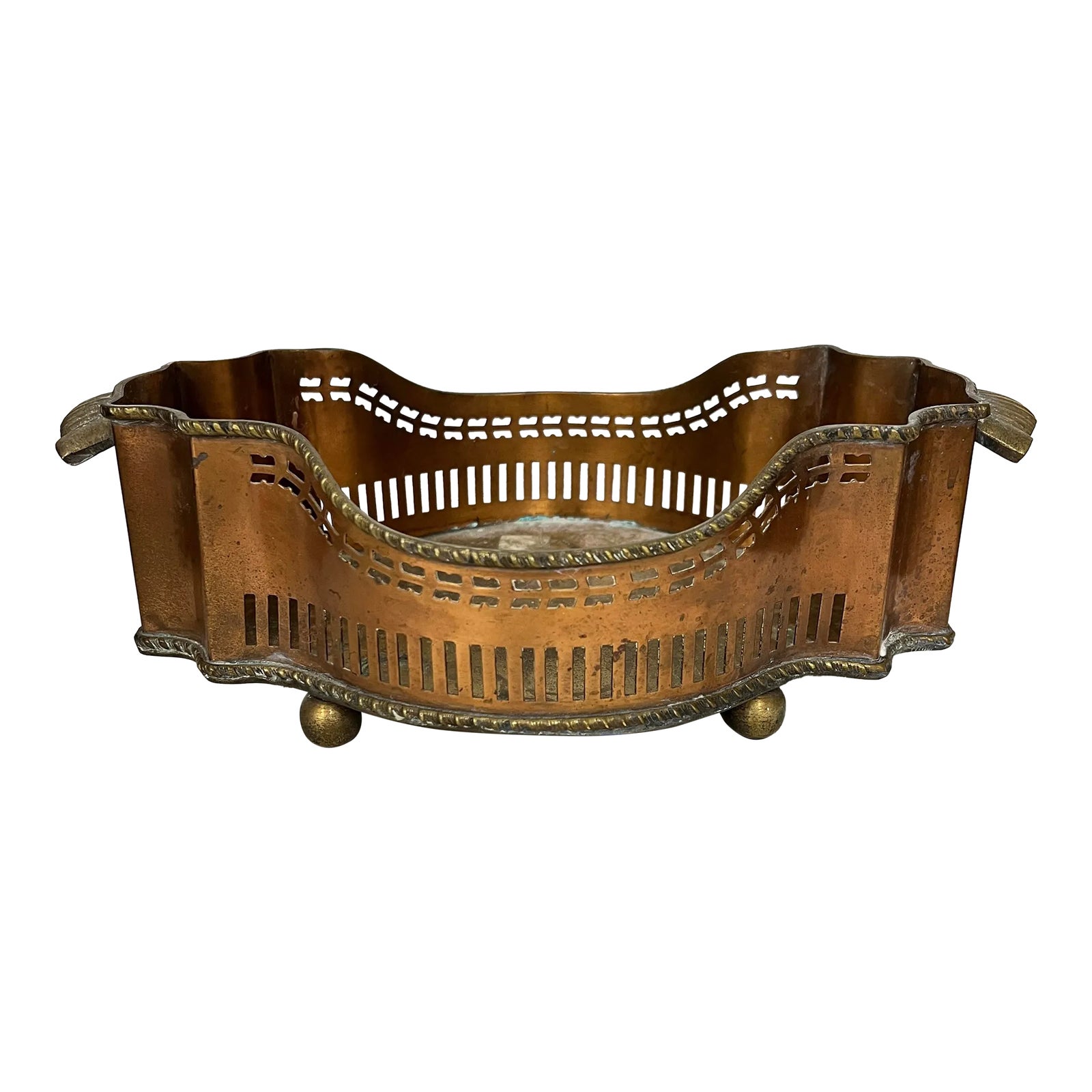 Copper and Brass Reticulated Cachepot With Rope Edges | Chairish