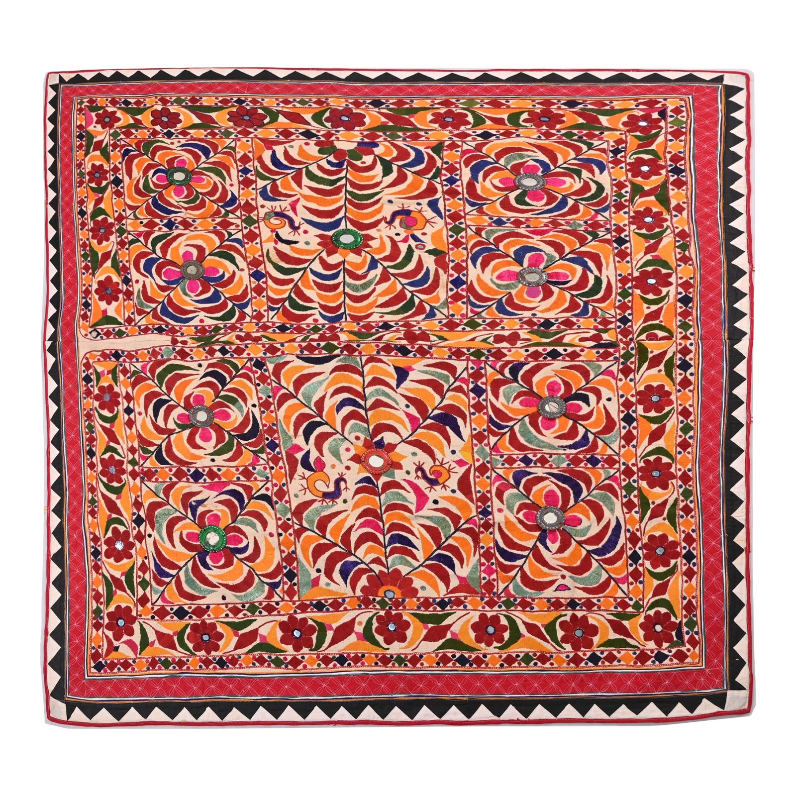 Vintage Flower Designs Embroidery Textile | Chairish