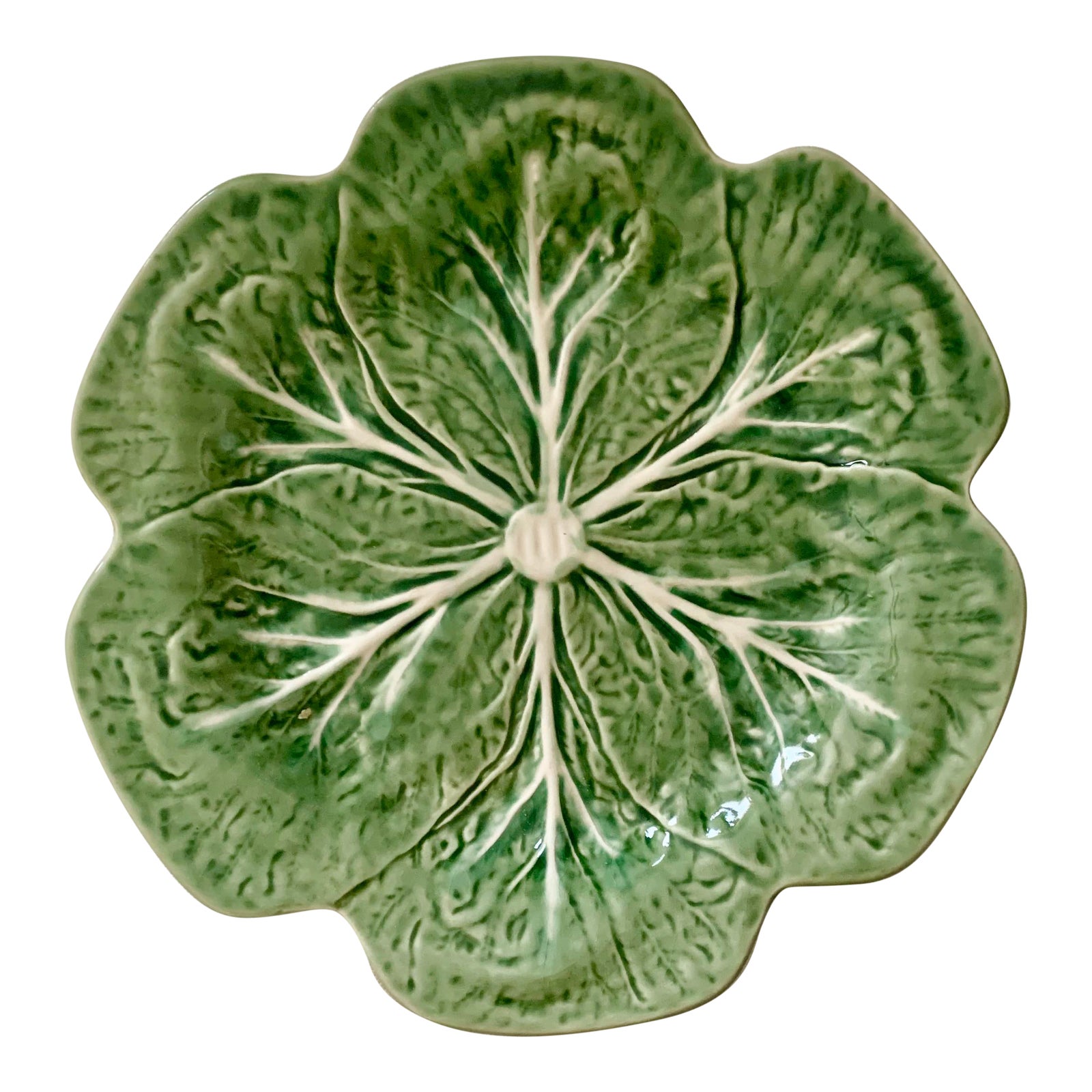 8" Dark Green Ceramic Cabbage Plate | Chairish