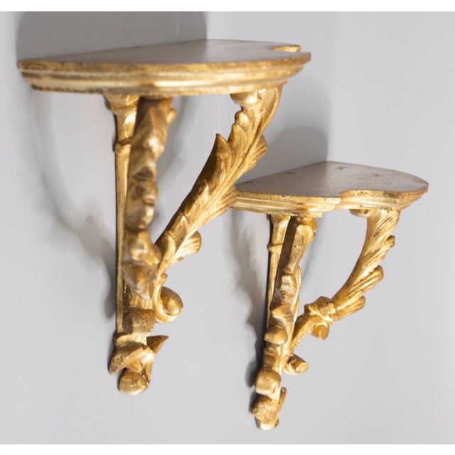 Mid 20th Century Italian Carved Giltwood Wall Brackets Shelves - a Pair ...