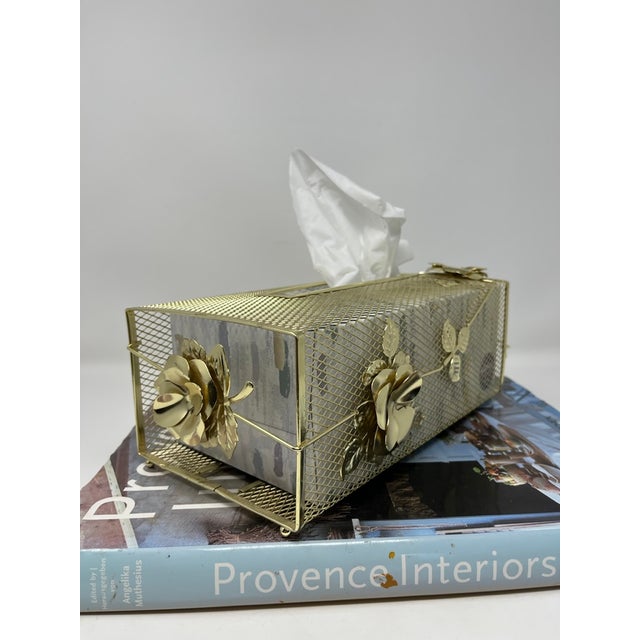 Vintage Mid-Century Gold-Tone Metal Facial Tissue Box Cover With ...