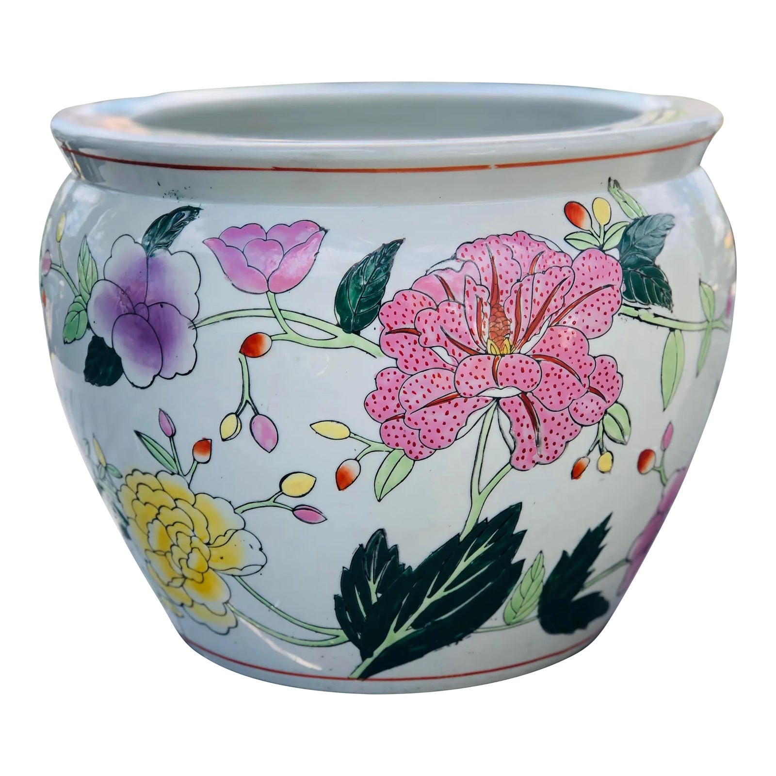 Large Chinese Export Porcelain Fish Bowl Planter | Chairish
