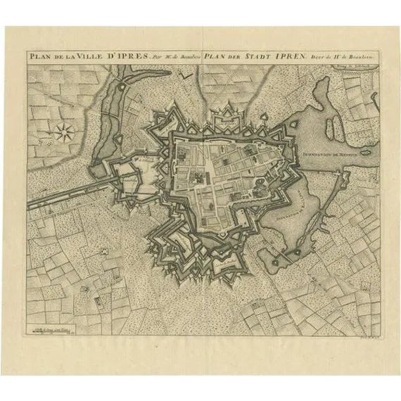 Antique Map of the City of Ypres by Beaulieu, 1729 | Chairish