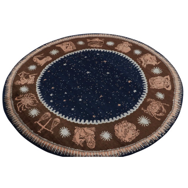 Rug & Kilim’s French Deco style Circle rug in Blue, Beige-Brown Zodiac ...