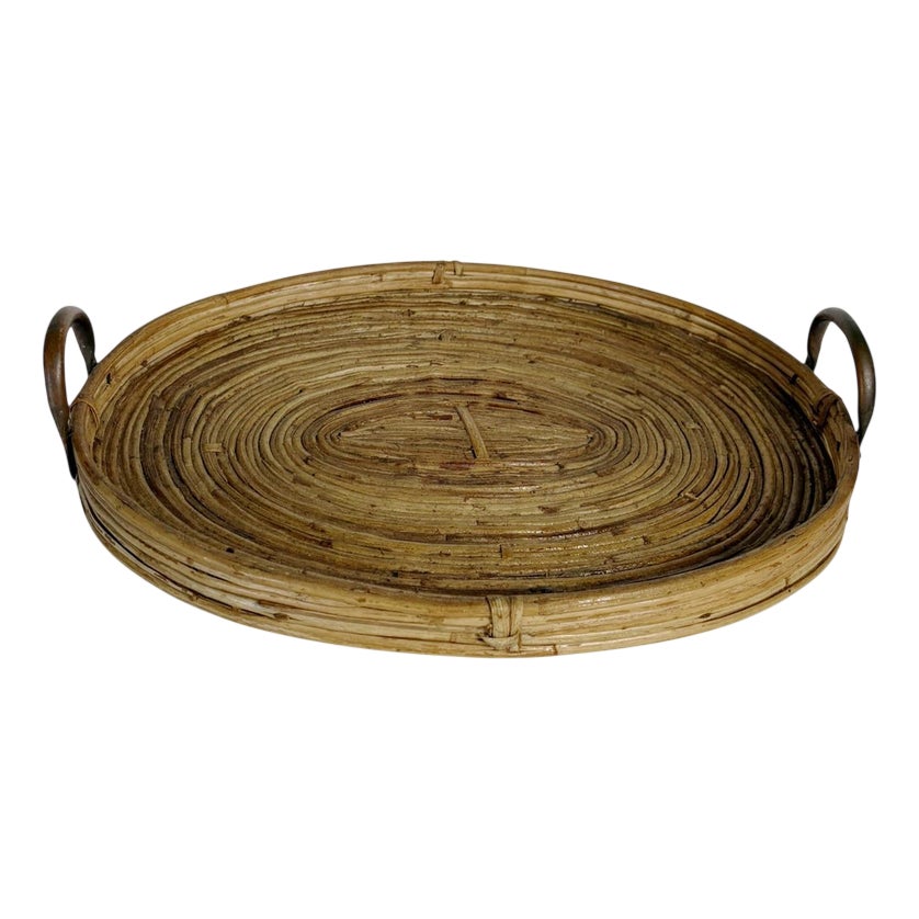 Rush and Brass Tray, France, 1960s | Chairish