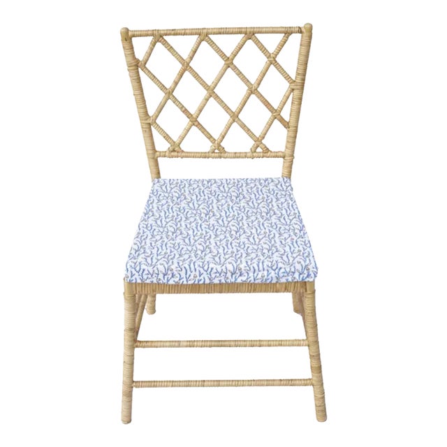 Wicker Stacking Chairs with Diamond Back, Coral Pattern in Blue/White ...