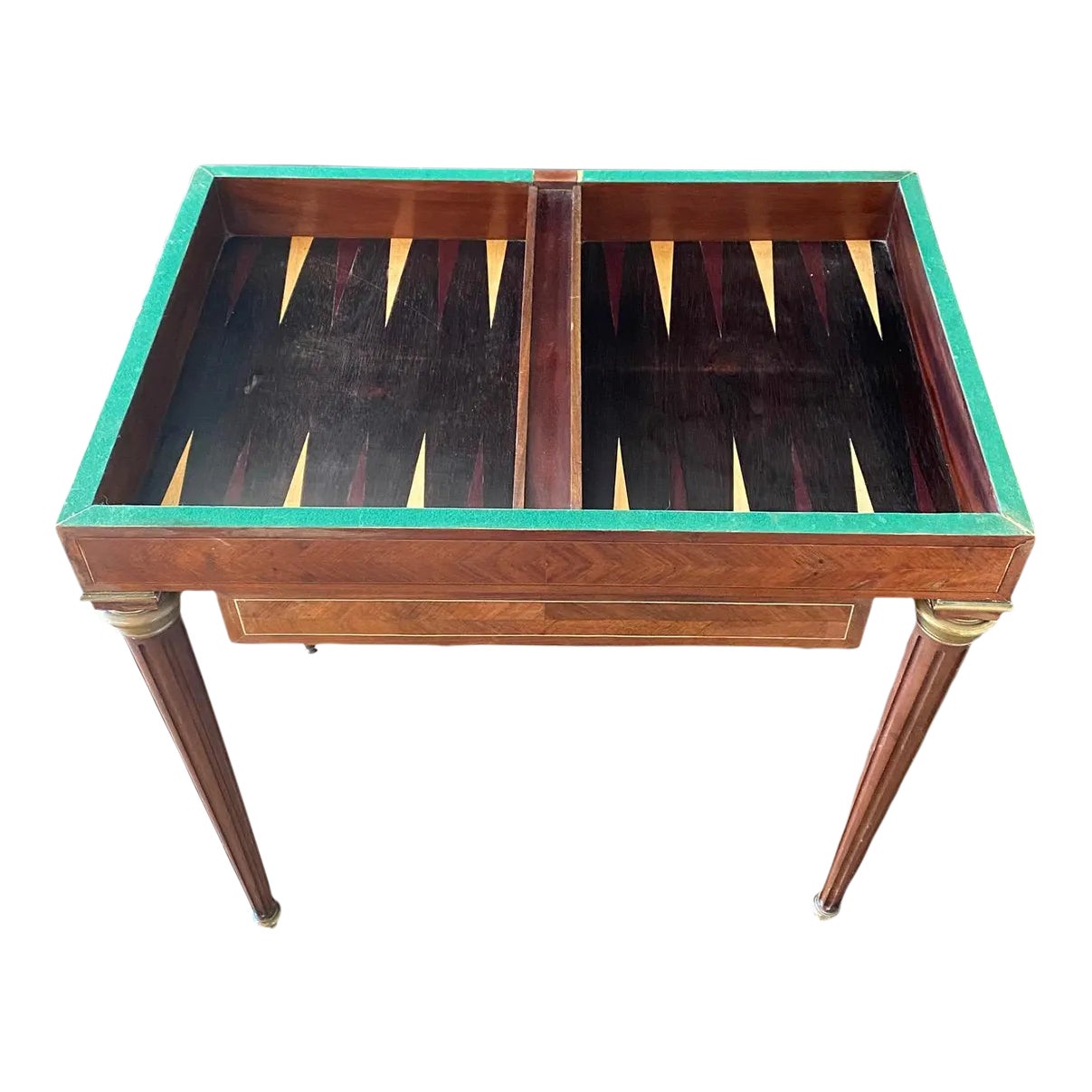 French Inlaid Backgammon Game Table With Reversible Felt Top | Chairish