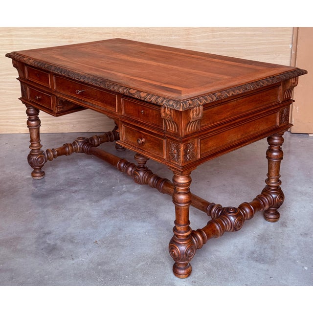 19th Century Spanish Two Faces Baroque Style Oak Library Table or Desk ...