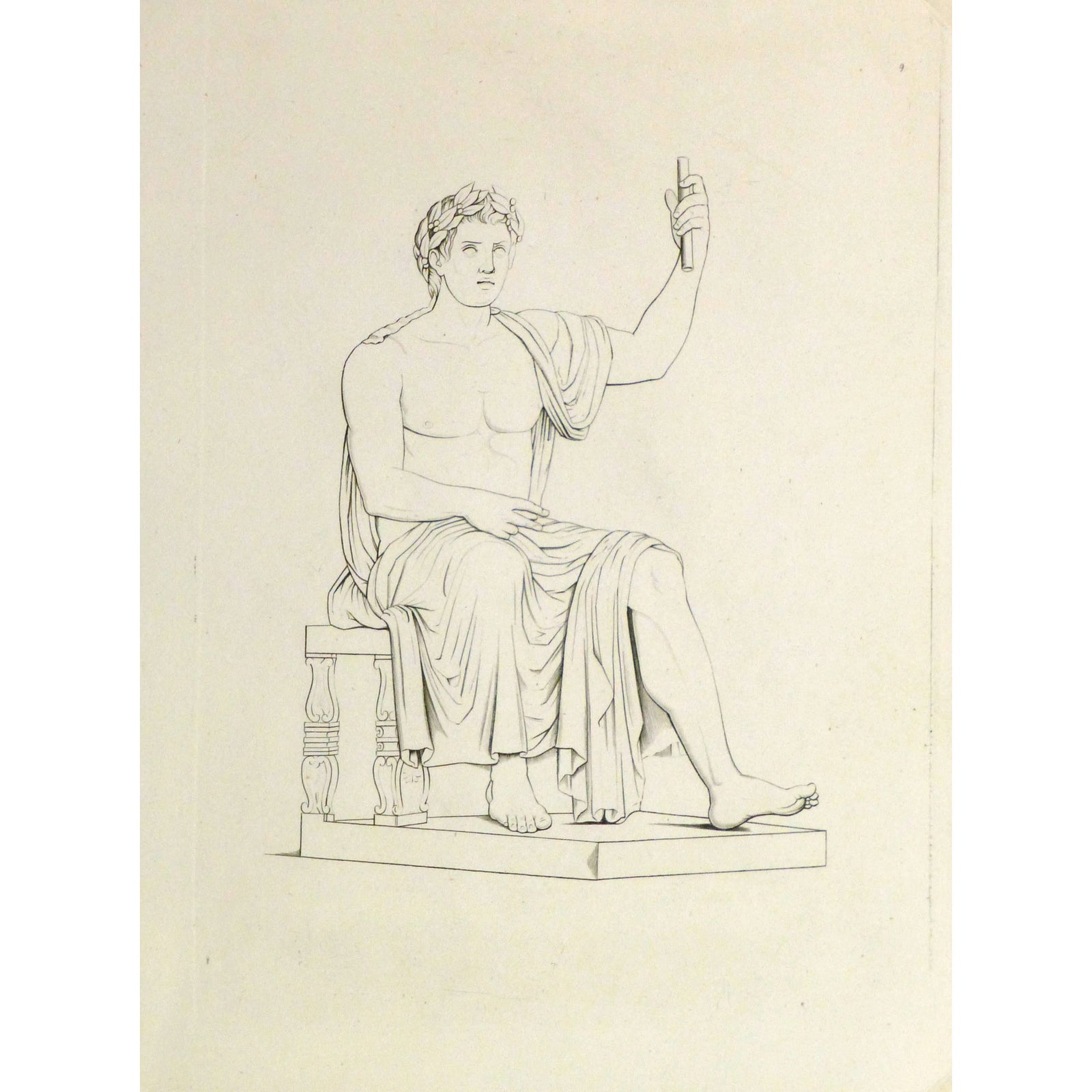 Antique Italian Copper Engraving - Roman Male Statue | Chairish