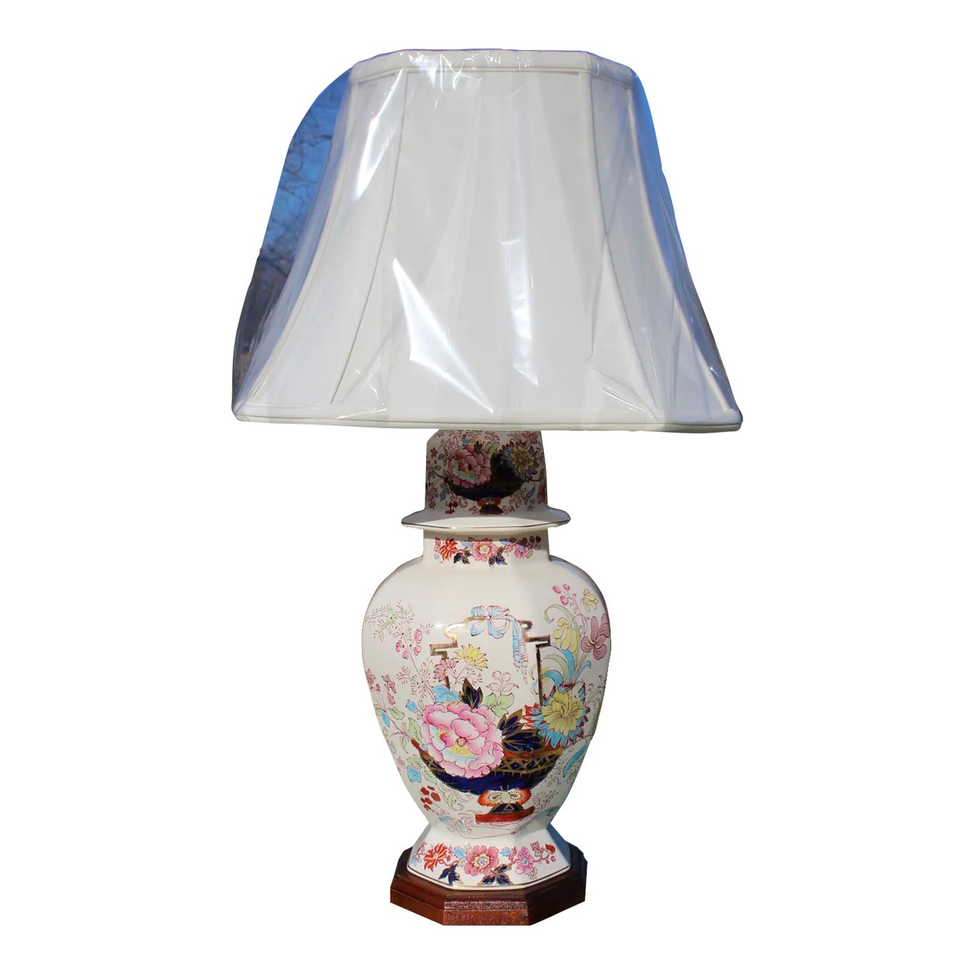 Vintage Mason's Ironstone Lamp in the Brocade Pattern | Chairish