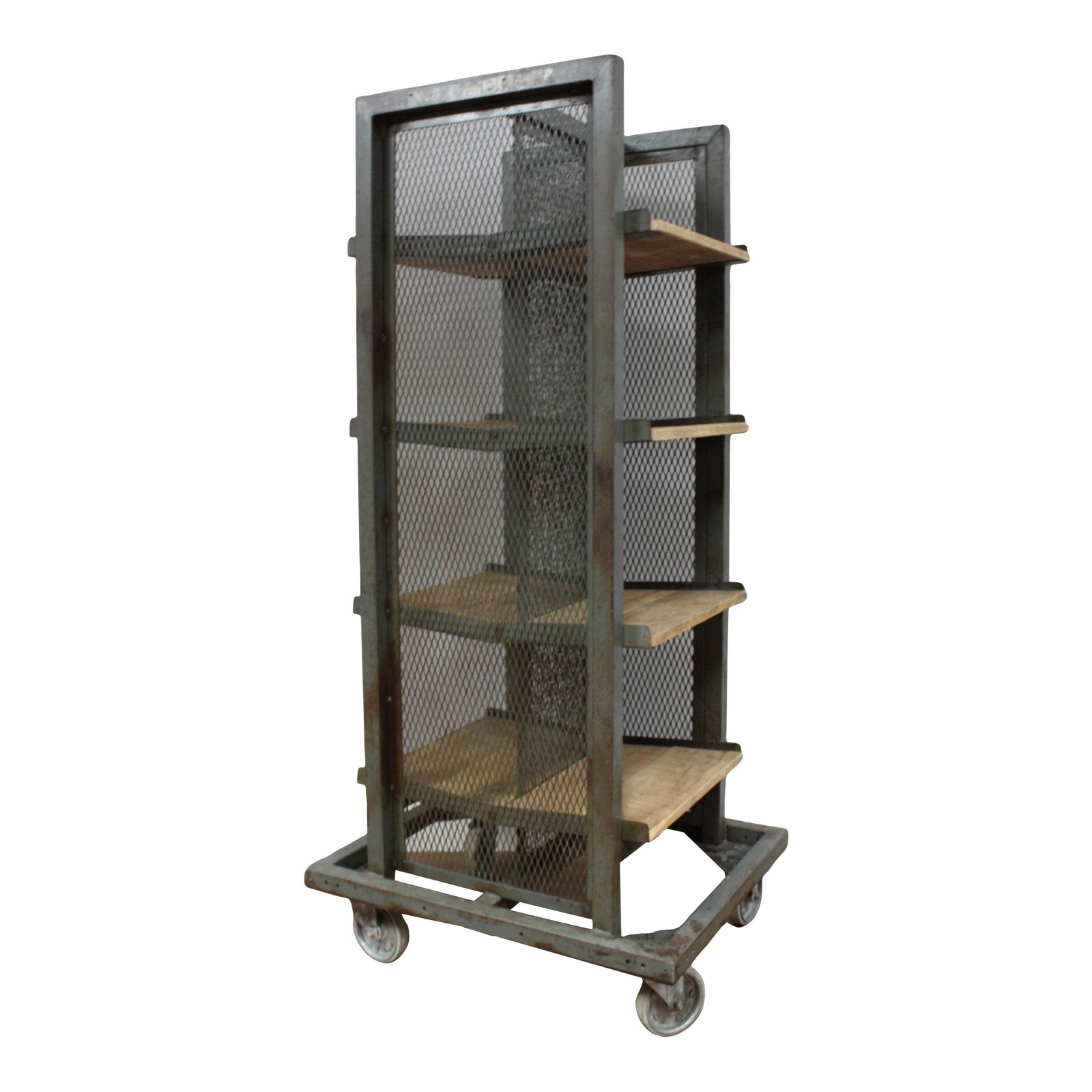 1950s Industrial Rolling Cart With Double-Sided Shelving | Chairish
