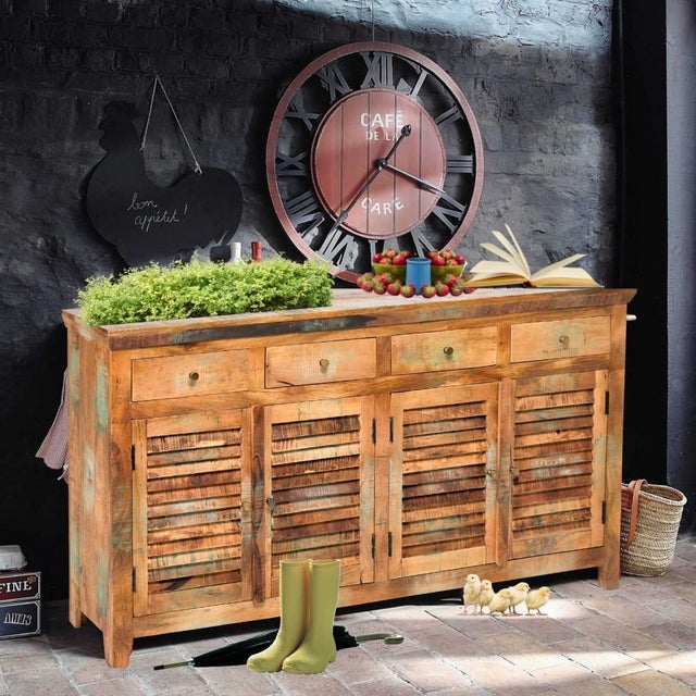 Reclaimed Barnwood Shutter Style Buffet With Drawers | Chairish